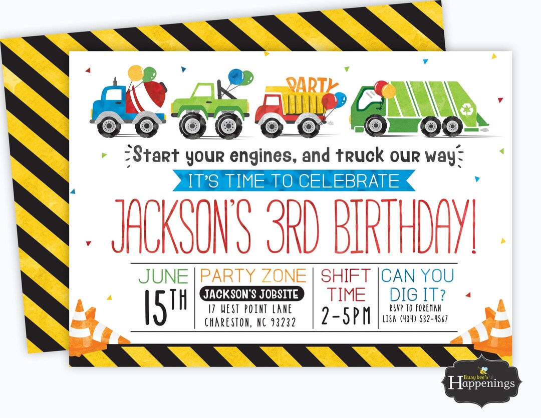 Transportation Invitation Truck Birthday Invite TRUCK INVITE Truck ...