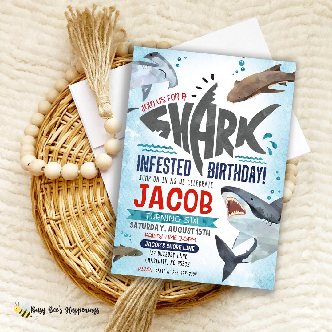 Shark Birthday Invitation Digital, Shark Invitation, Party Pool ...