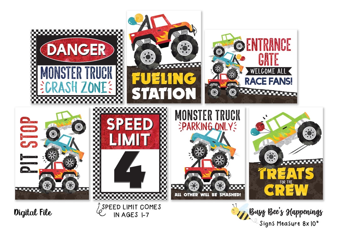 Monster Truck Birthday Signs: Party Decoration (digital File) - Etsy