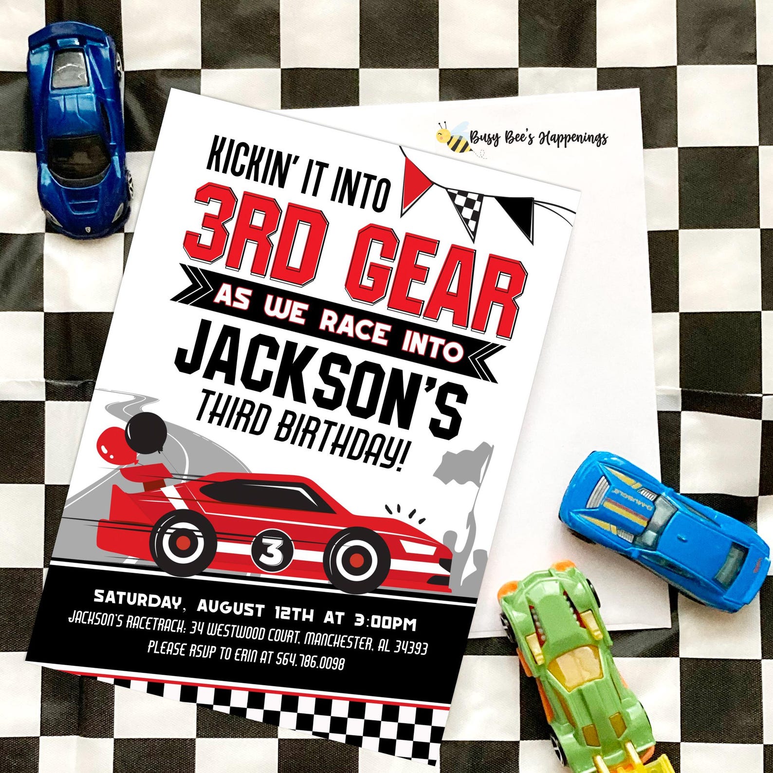 Race Car 3rd Birthday Invitation: Red Car Party (digital Printable) - Etsy
