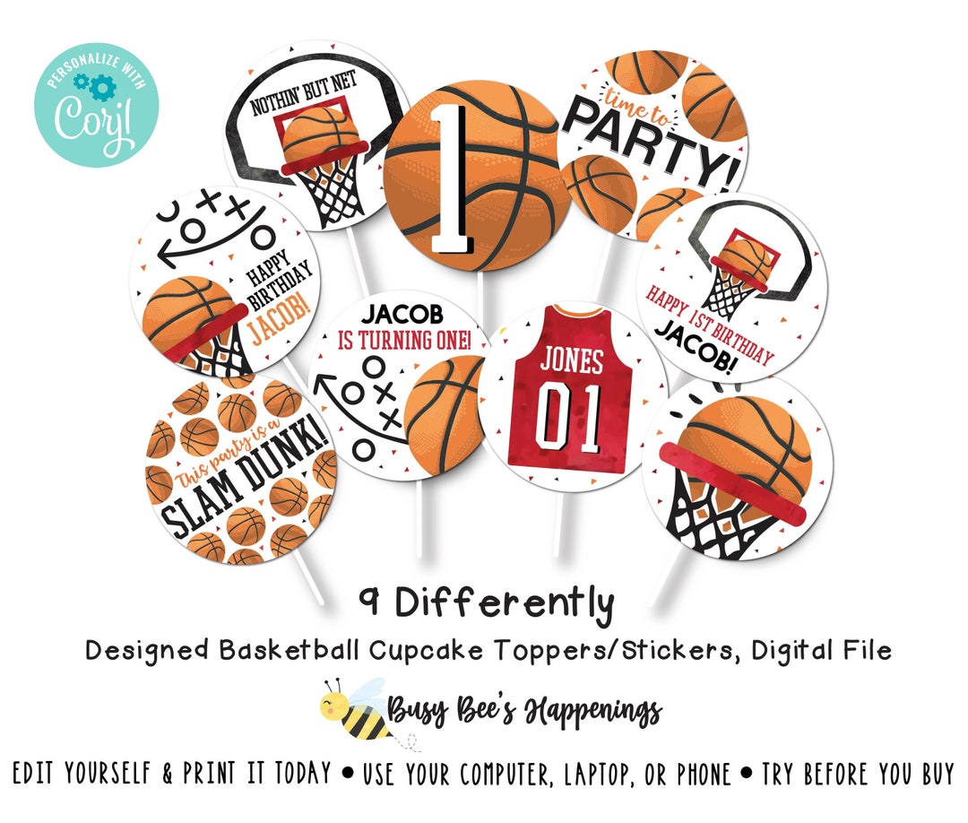 Basketball Cupcake Toppers Basketball Birthday Cupcake Toppers ...