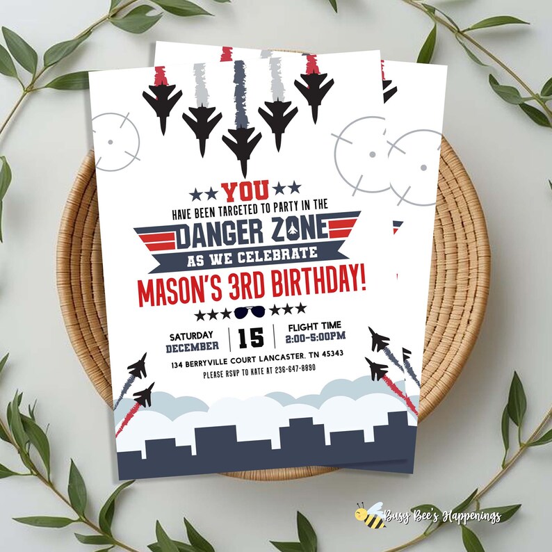 Invitación para fiesta de cumpleaños con temática de avión de combate ...