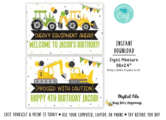 Backhoe Birthday Signs Tractor Birthday Signs Construction - Etsy