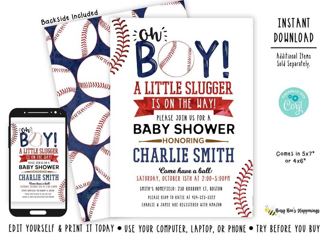 Baseball Baby Shower Sports Baby Shower Baseball Invitation Boy Baby ...
