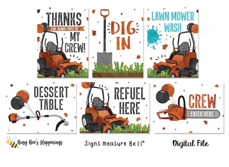Zero Turn Lawn Mower Birthday Signs, Orange Lawn Care Party Decor ...