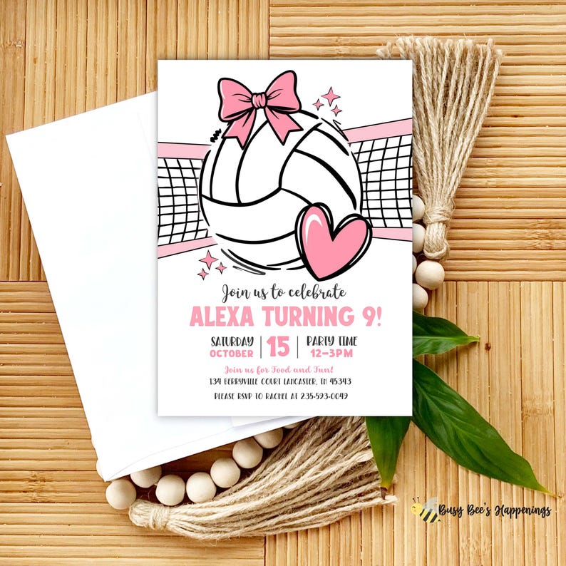 Girls Volleyball Birthday Invitation: Sporty Coquette Theme (digital ...