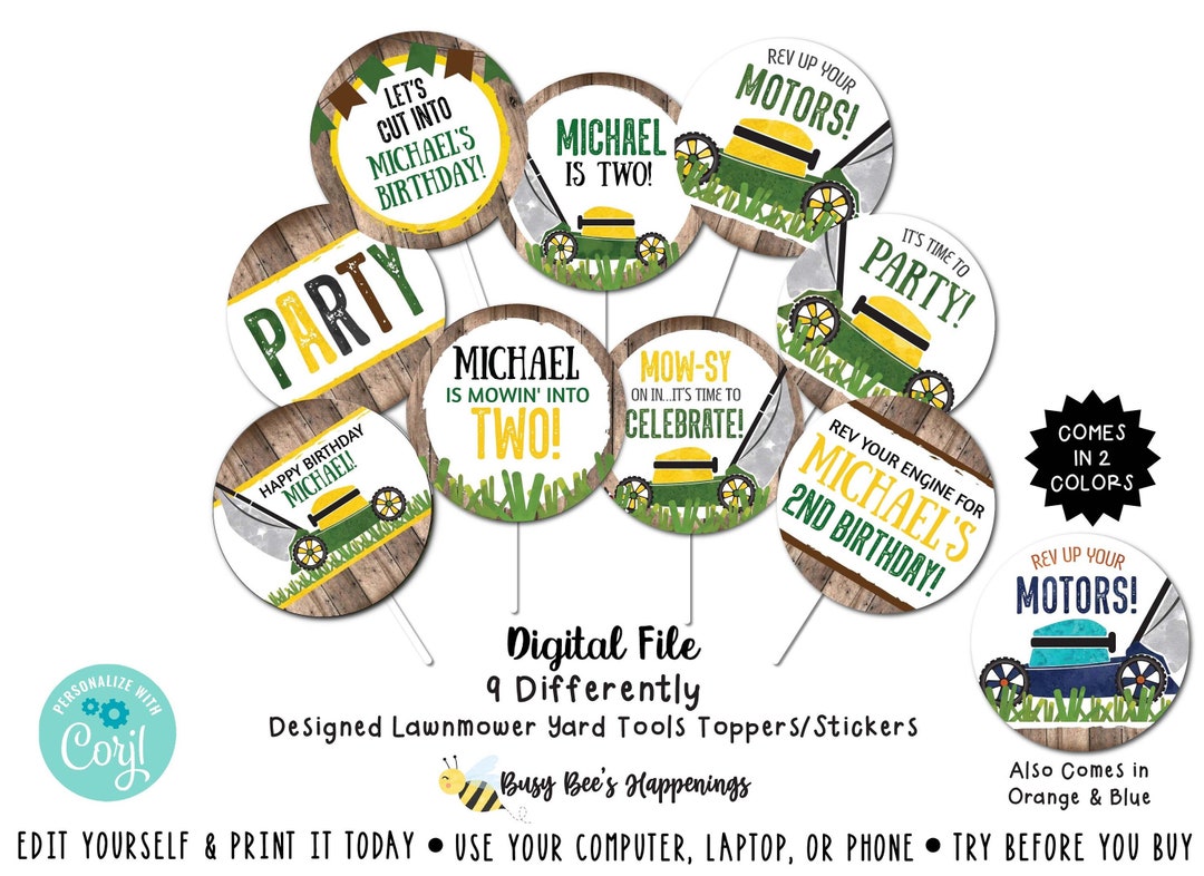 Lawn Mower Cupcake Toppers Tractor Birthday Cupcake Toppers Lawnmower ...