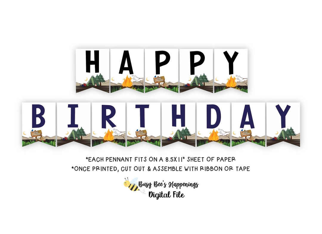 Camping Birthday Banner Camp Out Printable Pennant Banner Camping ...