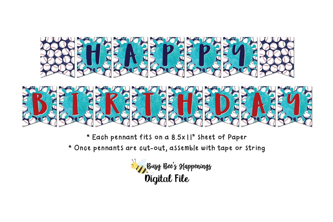 Baseball Pool Happy Birthday Pennant Banner Sports Birthday Banner ...