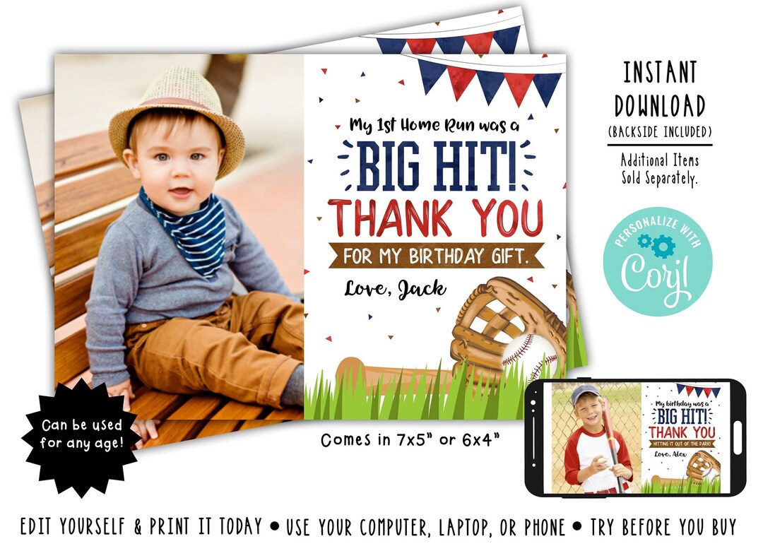 Baseball Birthday Thank You Note Rookie of the Year Thank You Note ...