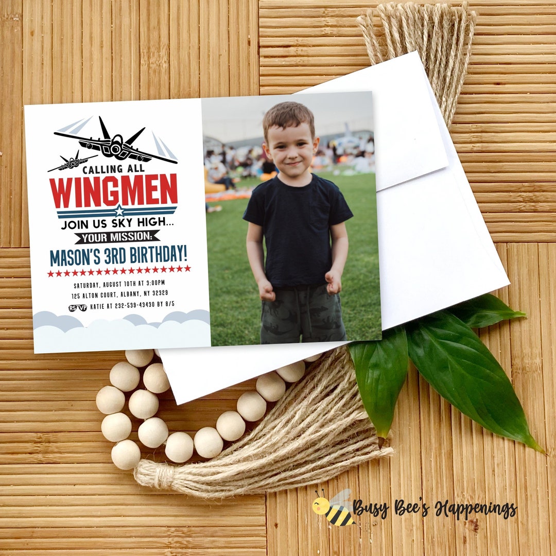 Fighter Jet Birthday Party Invitation: Wingmen Theme (5x7 & 4x6 ...