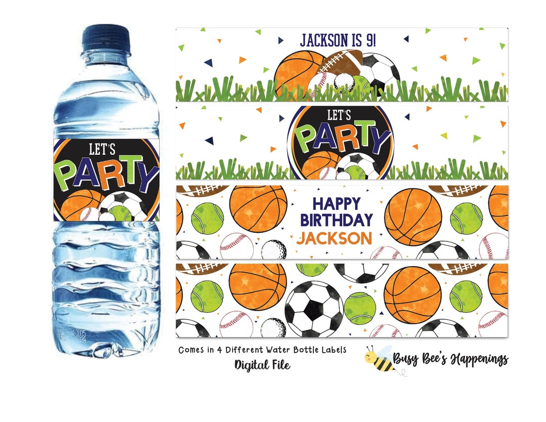 Sports Water Bottle Labels Sports Birthday Party Ball Water Bottle ...