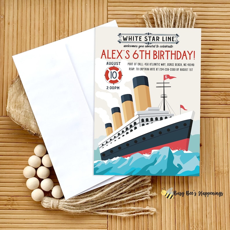 Titanic Birthday Invitation: Vintage Cruise Liner, Nautical Theme ...