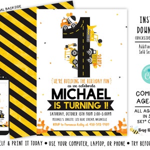 Construction Birthday Invitation Backhoe Construction Invite ...