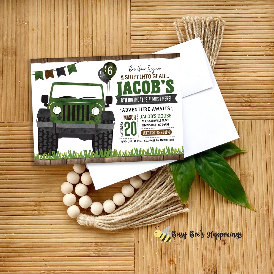Off Road Truck Birthday Invitation, 4x4 Birthday Invitation, Army Truck ...