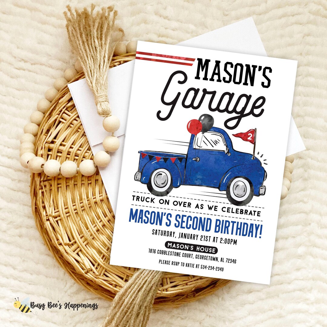 Vintage Blue Truck Birthday Invitation, Garage Party (digital File) - Etsy