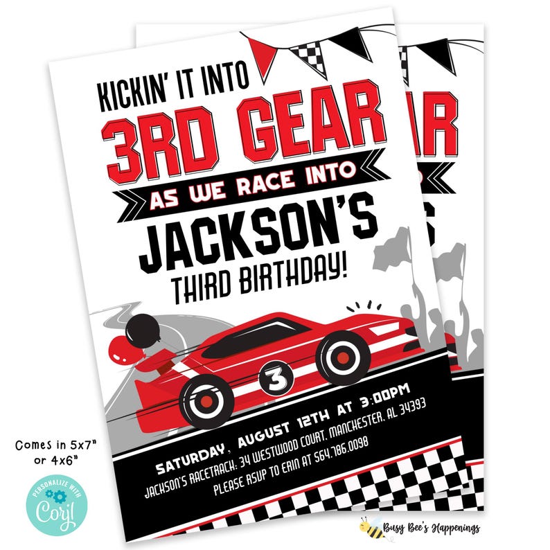 Race Car 3rd Birthday Invitation: Red Car Party (digital Printable) - Etsy