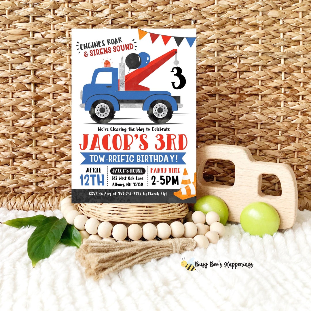 Tow Truck Birthday Invitation: Printable Boys Party (5x7 or 4x6 ...