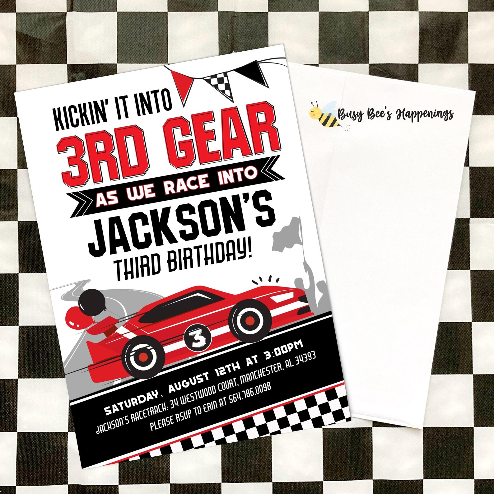 Race Car 3rd Birthday Invitation: Red Car Party (digital Printable) - Etsy