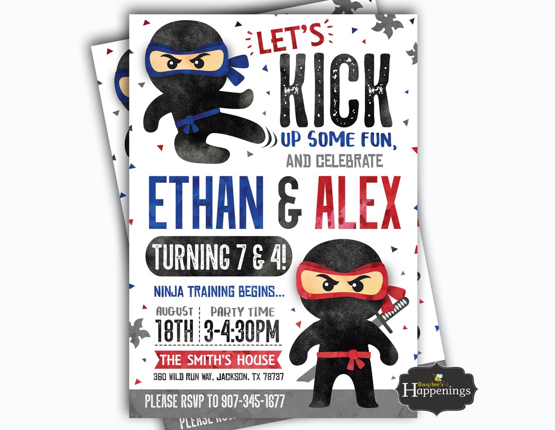 Ninja Birthday Invitation Double Ninja Birthday Ninja Invitation Ninja ...