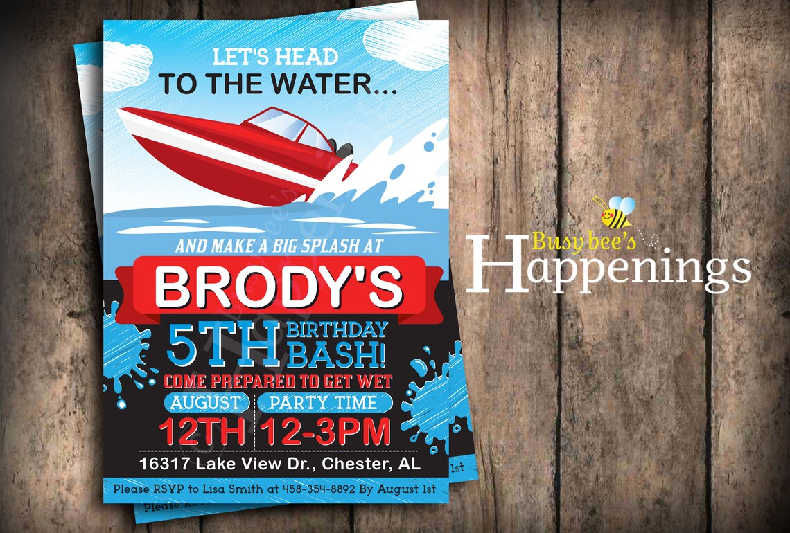 Boat Birthday Invitation Speed Boat Birthday Nautical Birthday - Etsy
