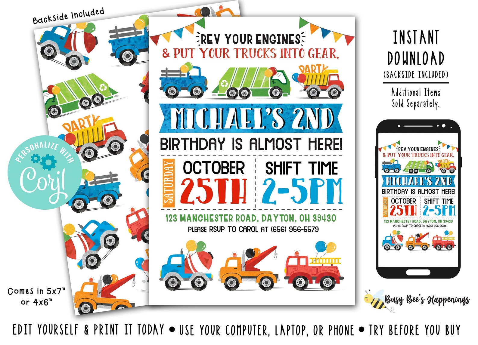 Transportation Birthday Invitation Truck Birthday Invite Car | Etsy