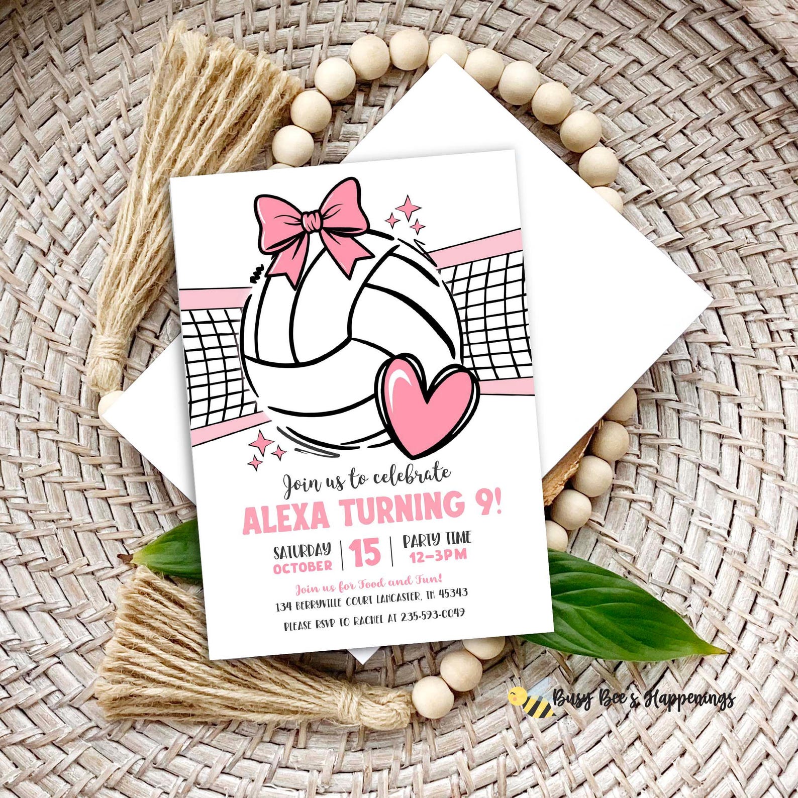 Girls Volleyball Birthday Invitation: Sporty Coquette Theme (digital ...