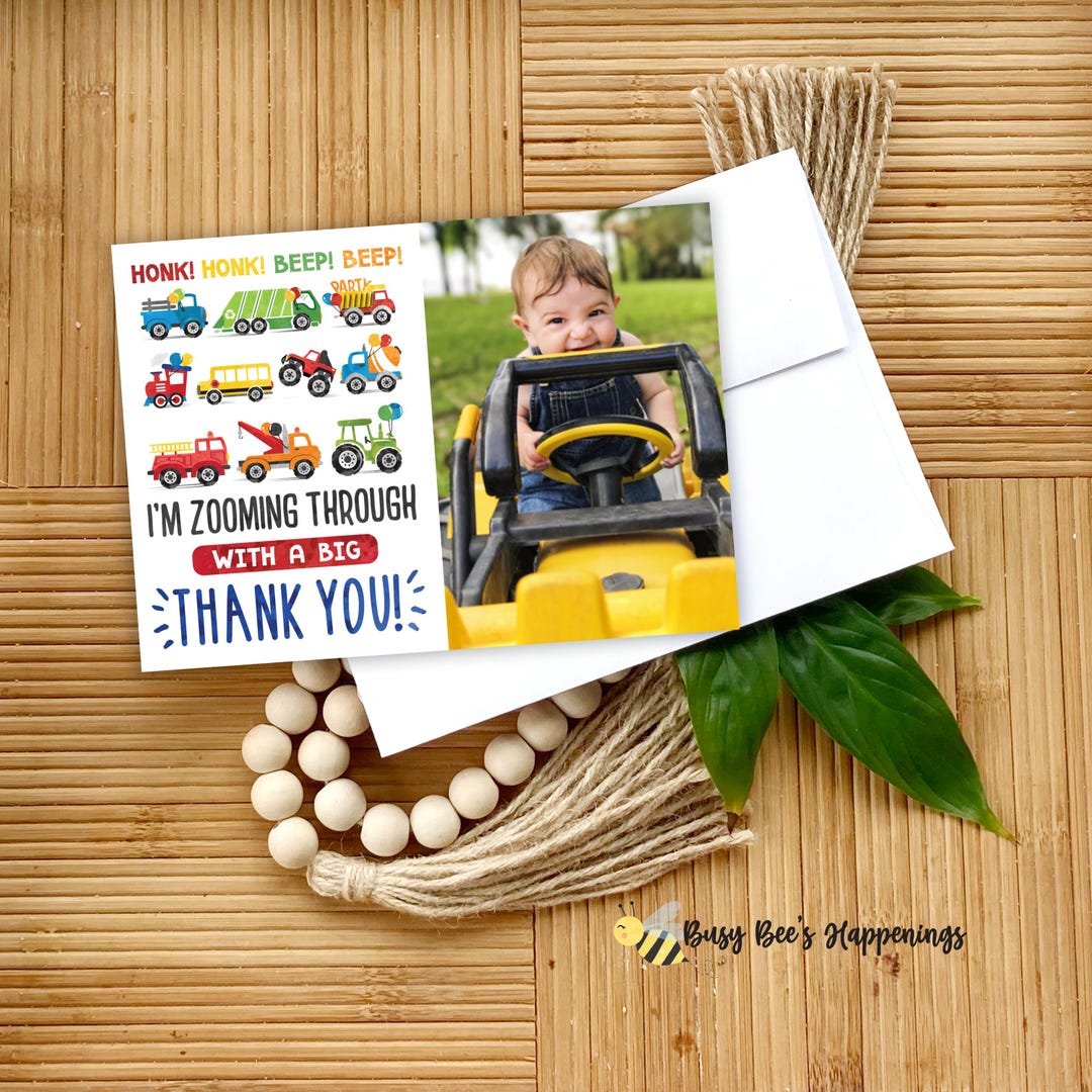 Transportation Birthday Thank You Card, Cars, Trucks Birthday Thank You ...