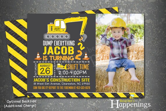 Construction Birthday Invitation Excavator birthday Invite | Etsy