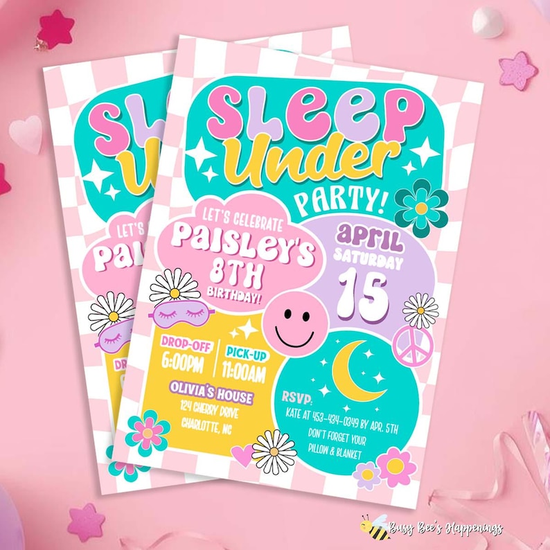 Editable Sleep Under Birthday Party Invitation: Tween Pajama Party ...