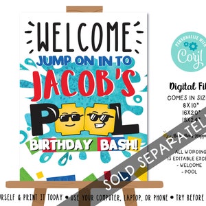 Building Blocks Pool Party Invitation (digital Download) - Etsy