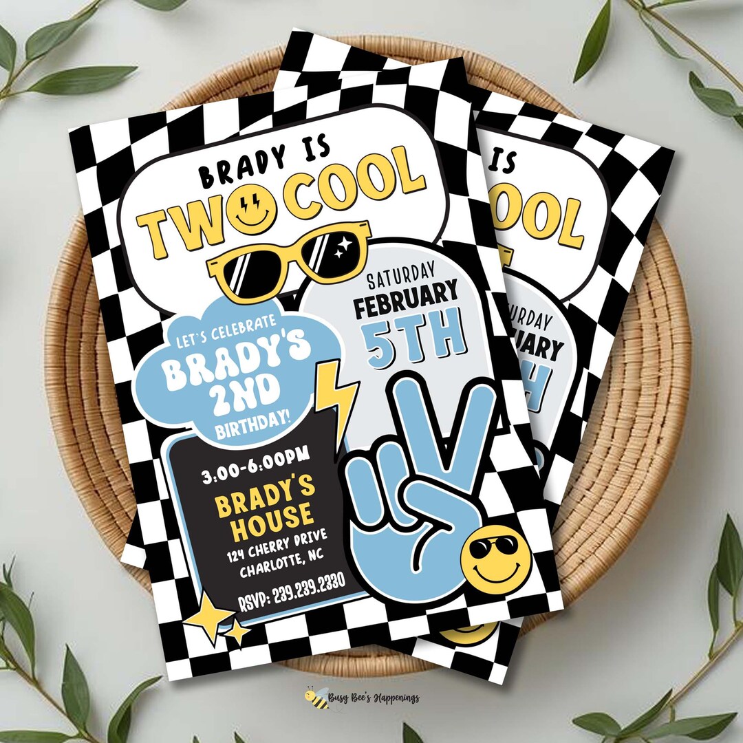 Two 2nd Birthday Invitation, Checkerboard Party, Editable Template - Etsy