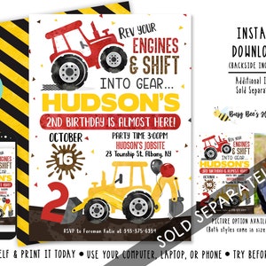 Backhoe Birthday Invitation, Tractor Backhoe Birthday Invitation ...