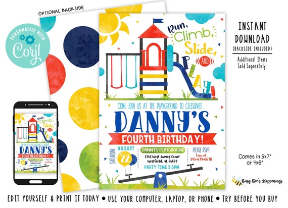 Playground Birthday Invite Playground Invitation Swing Set | Etsy