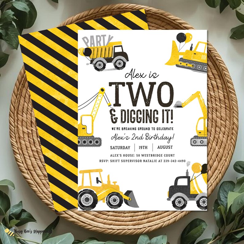 Construction 2nd Birthday Invitation, Two Digging It Party Invite ...