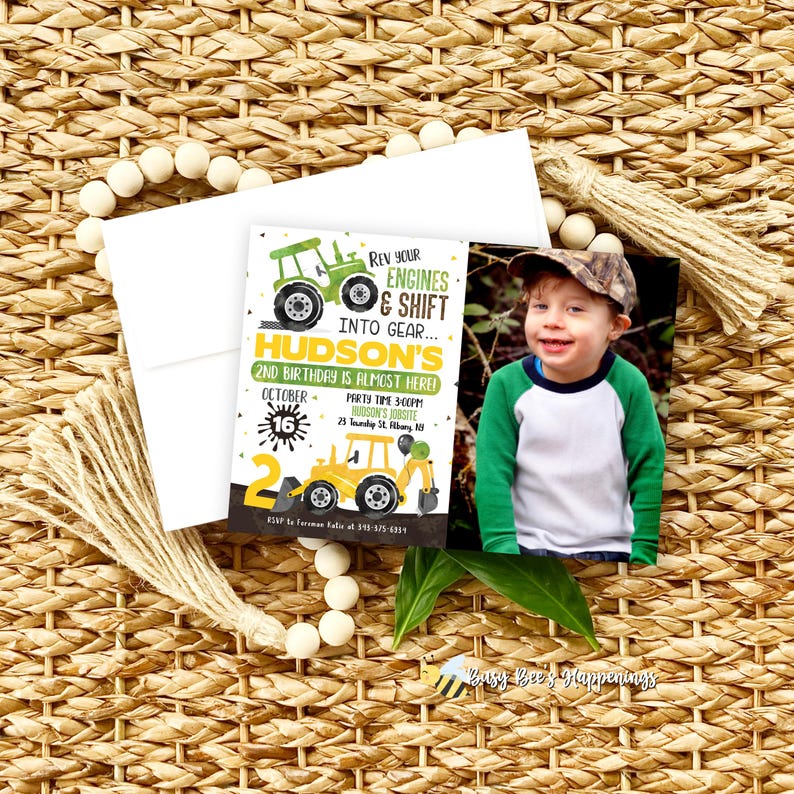 Tractor Backhoe Birthday Invitation: Construction Theme (digital ...