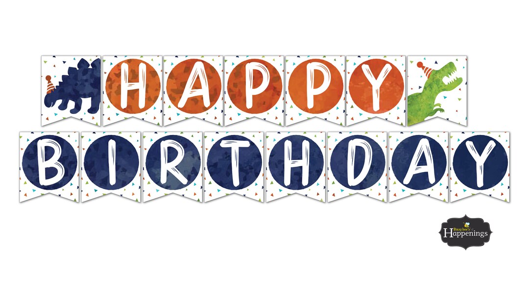 Dinosaur Birthday Pennant Banner Watercolor Dinosaur Banner Dinosaur ...