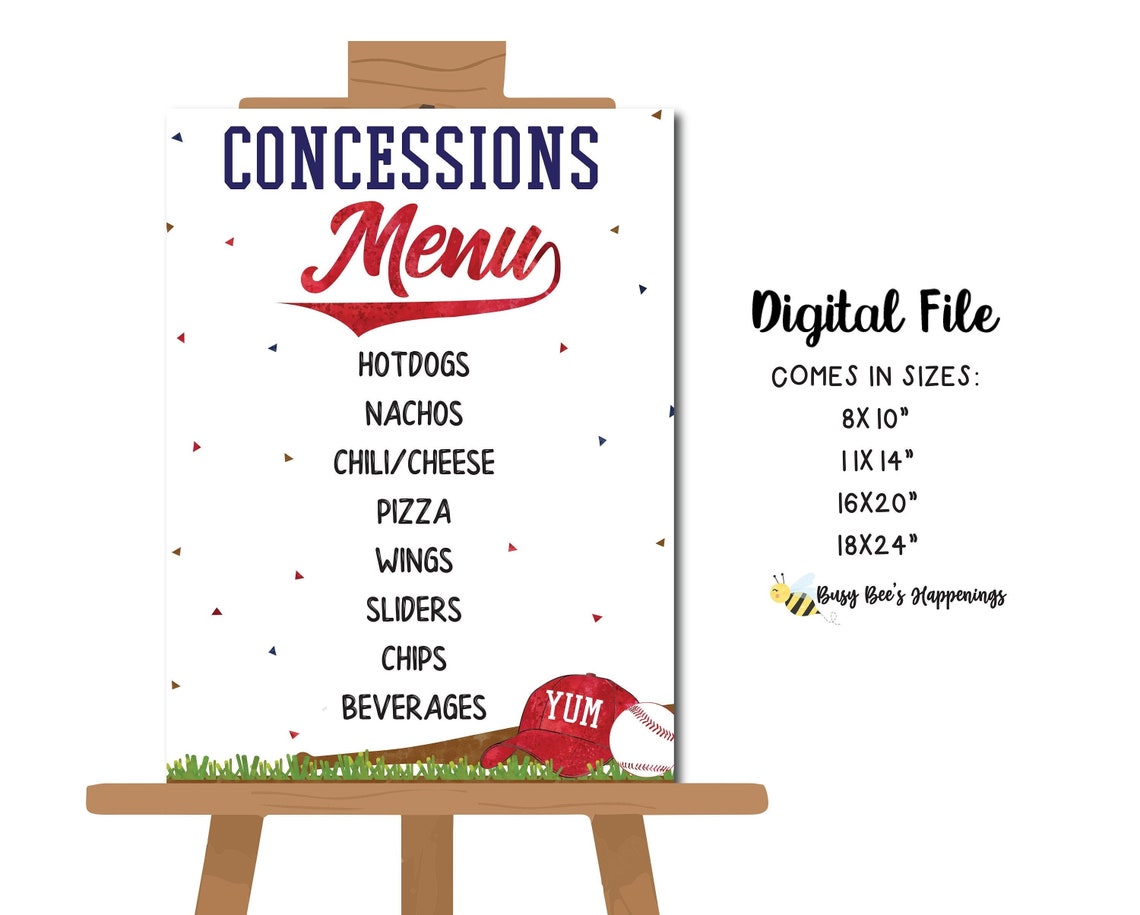 Baseball Menu Sign Baseball Birthday Sign Baseball Food Menu - Etsy