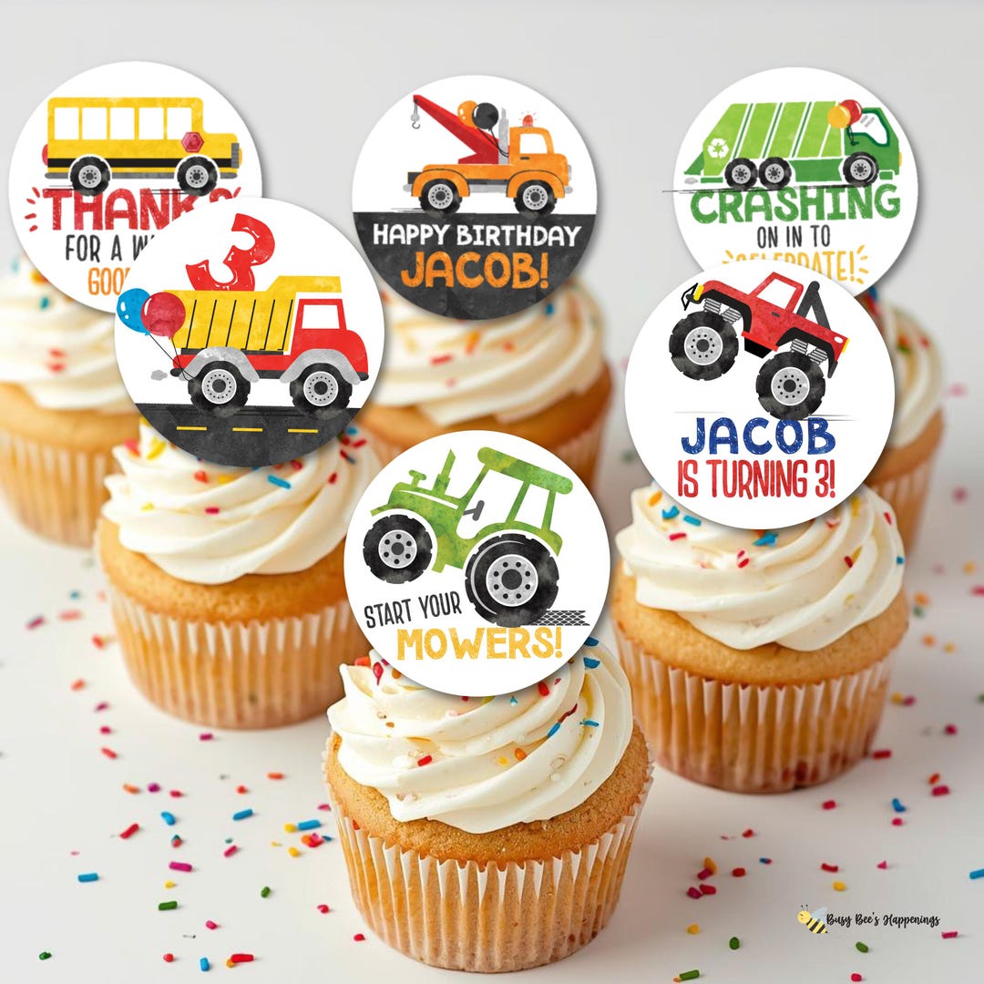 Transportation Cupcake Toppers | Vehicle Birthday Party Decor (digital ...