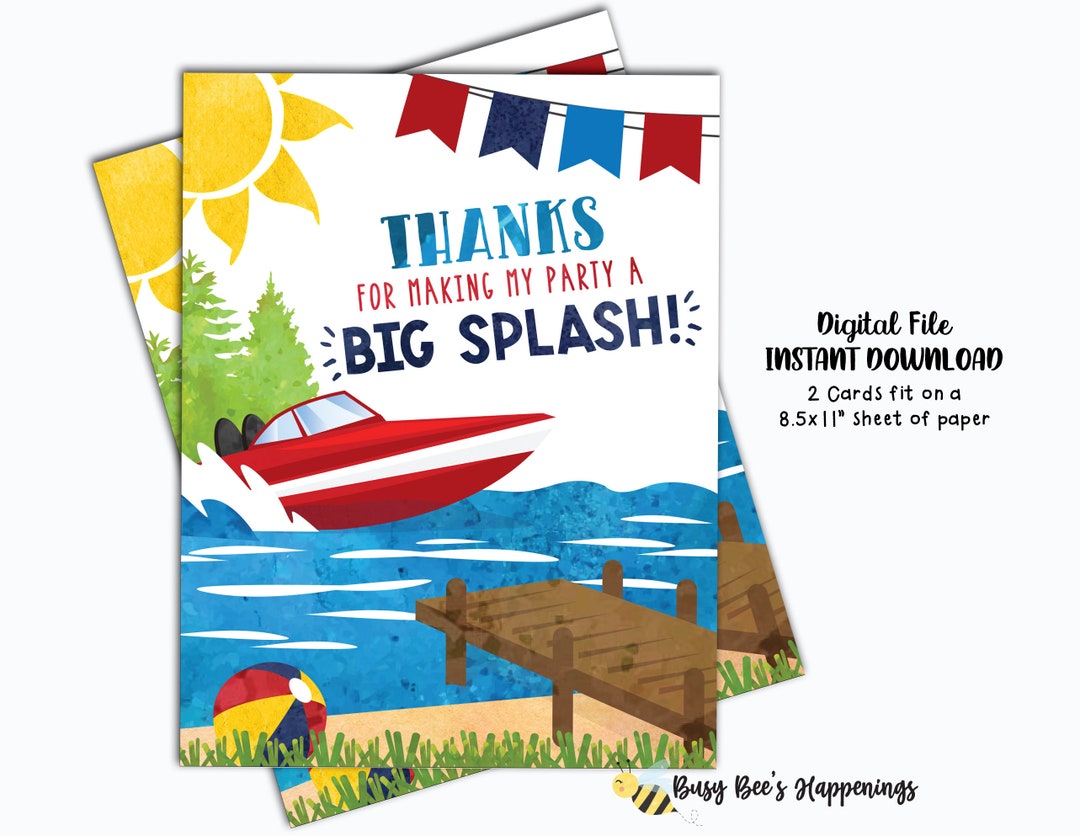 Boat Birthday Thank You Note Speed Boat Birthday Lake Birthday Thank ...