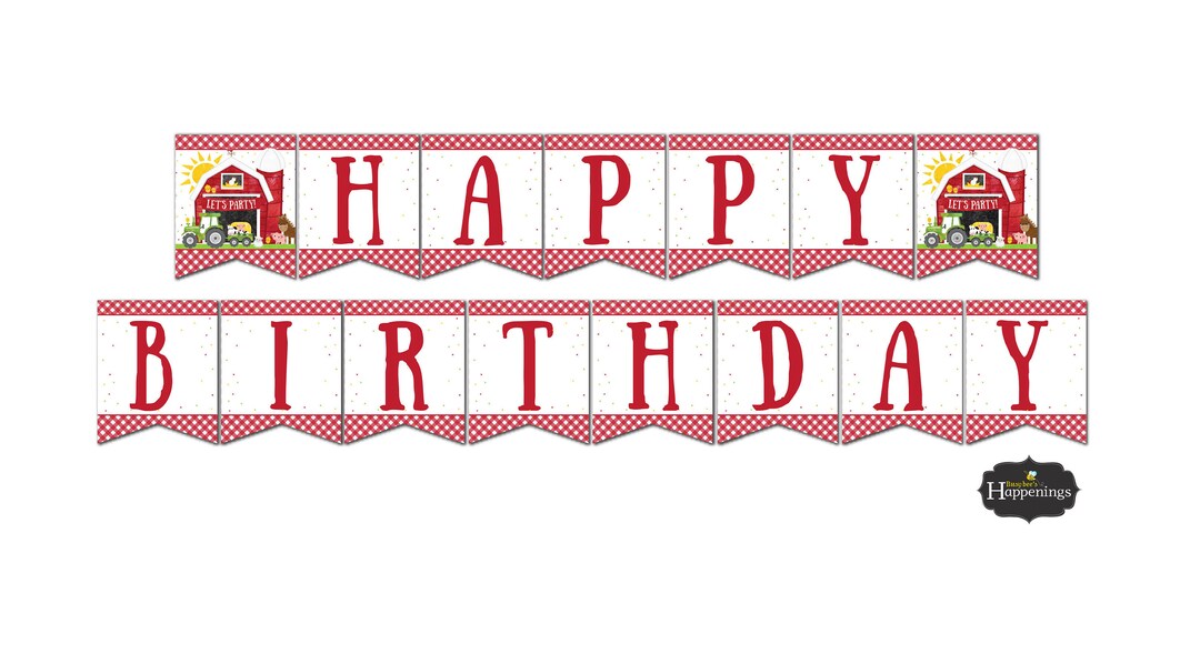 Farm Birthday Banner Happy Birthday Farm Pennant Banner Farm Birthday ...