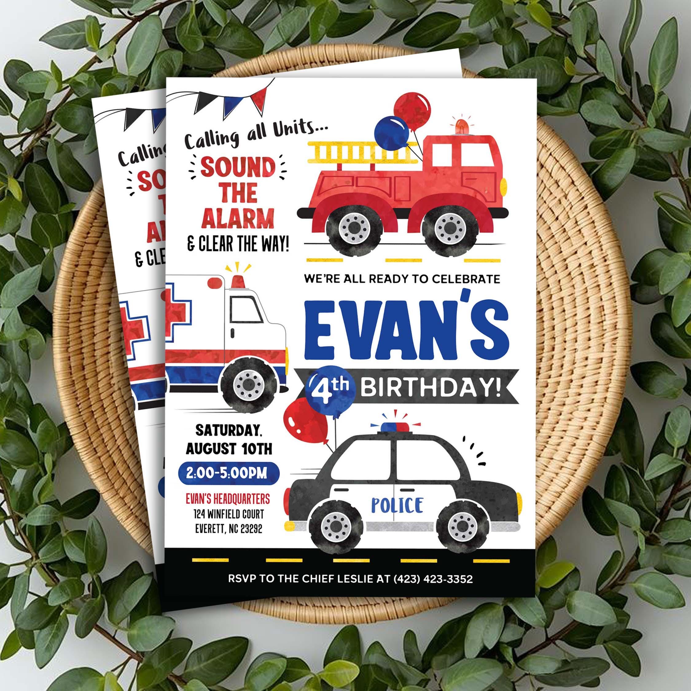 First Responders Birthday Invitation: Emergency Response Party Invite ...
