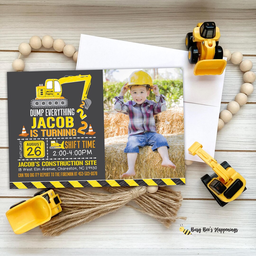 Construction Birthday Invitation: Excavator, Dump Truck (digital File ...