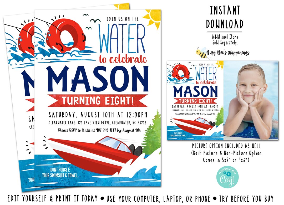 Boat Birthday Invitation Boat Birthday Tubing Birthday Invitation ...