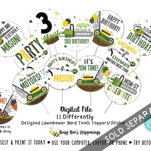 Lawnmower Birthday Invitation: Green Tractor, Yard Tools (digital ...