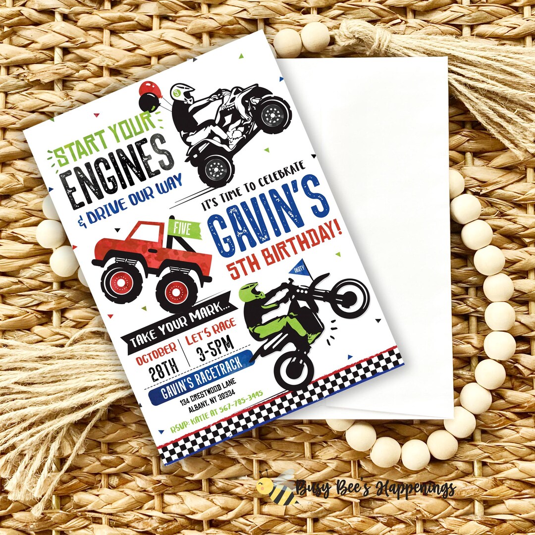 Atv Birthday Party Invitations, Editable Quad Bike Party Invite, Racing ...