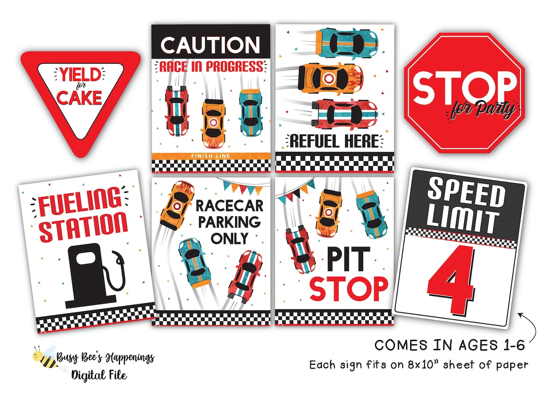 Race Car Birthday Party Signs: Racetrack Decor (digital Download) - Etsy
