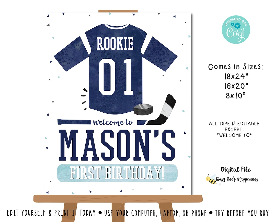 Hockey Welcome Sign Hockey First Birthday Hockey Welcome Sign Rookie ...