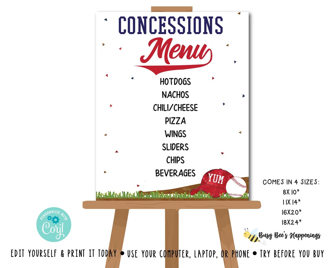Baseball Menu Sign Baseball Birthday Sign Baseball Food Menu - Etsy