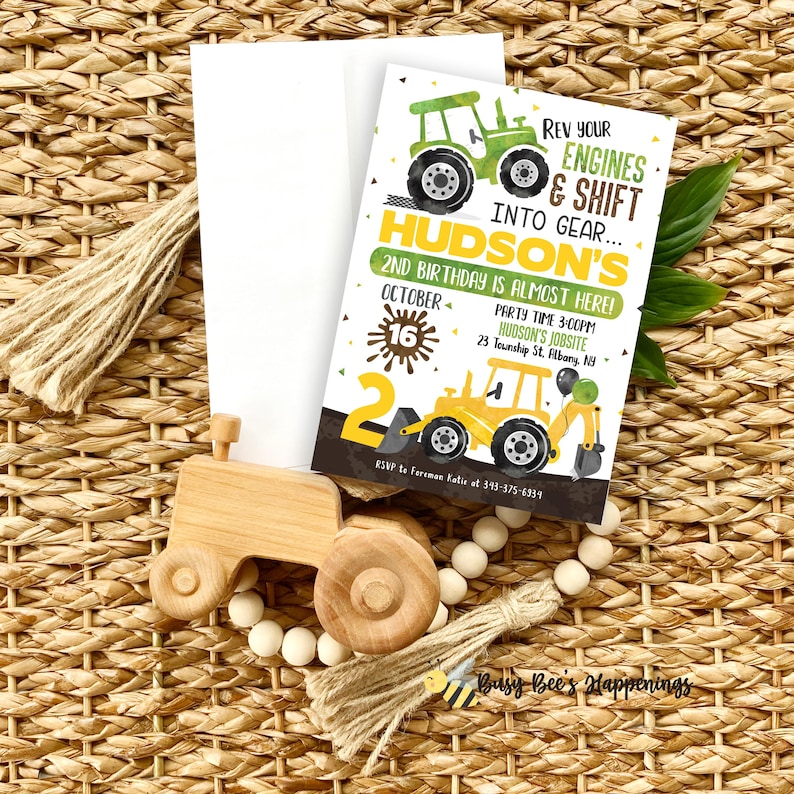 Tractor Backhoe Birthday Invitation: Construction Theme (digital ...